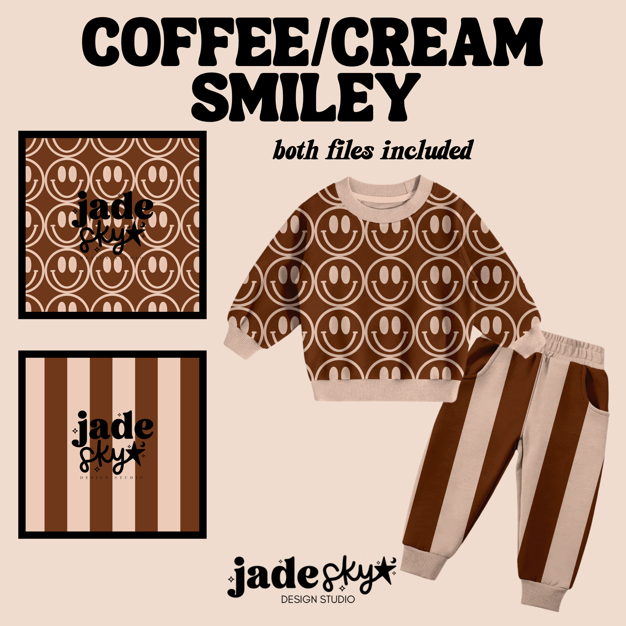 Coffee/cream stripes + smiley duo – Jade Sky Design Studio